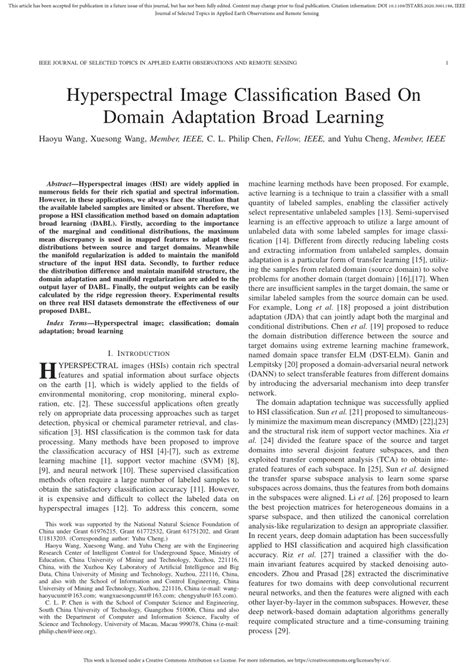 PDF Hyperspectral Image Classification Based On Domain Adaptation Broad Learning