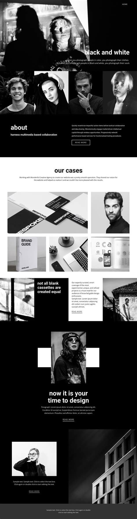 black and white colors of art css template by nicepage