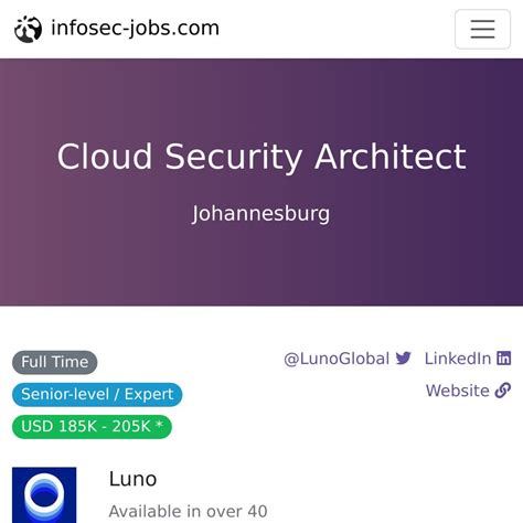 [hiring] Cloud Security Architect In Johannesburg R Infosec Jobs