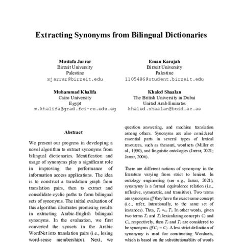 Extracting Synonyms From Bilingual Dictionaries Acl Anthology