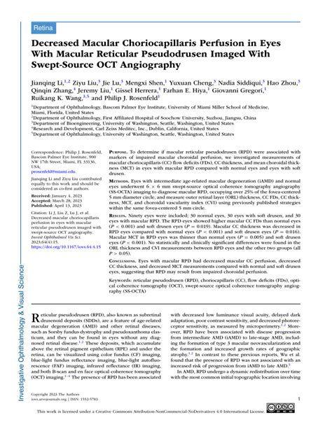 Pdf Decreased Macular Choriocapillaris Perfusion In Eyes With Macular Reticular Pseudodrusen