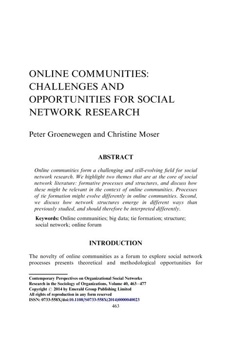 PDF Online Communities Challenges And Opportunities For Social Network Research