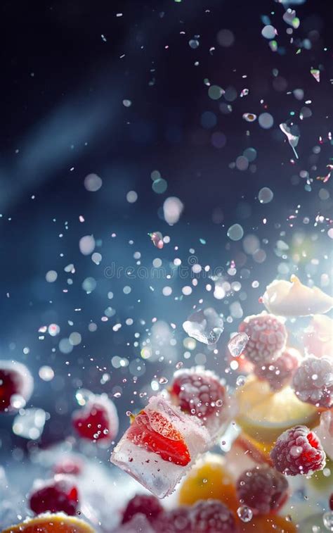 Ice Cubes Exploding With Frozen Fruit Cocktail Stock Illustration Illustration Of Water
