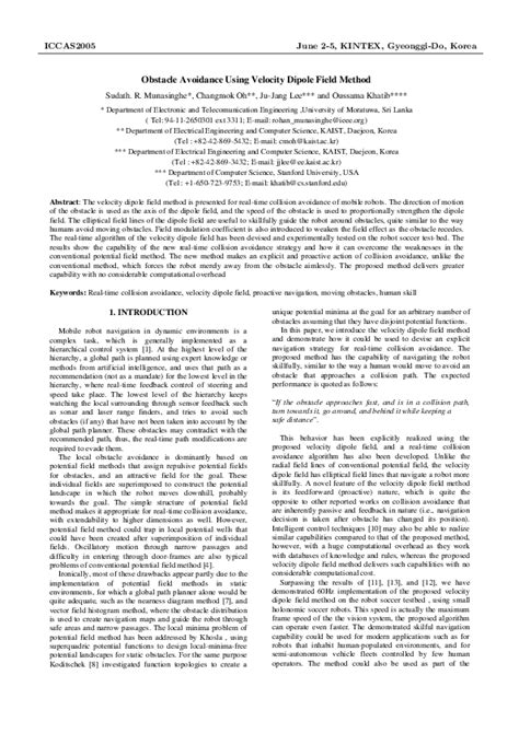 pdf obstacle avoidance using velocity dipole field method