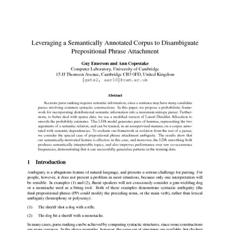 Leveraging A Semantically Annotated Corpus To Disambiguate Prepositional Phrase Attachment Acl