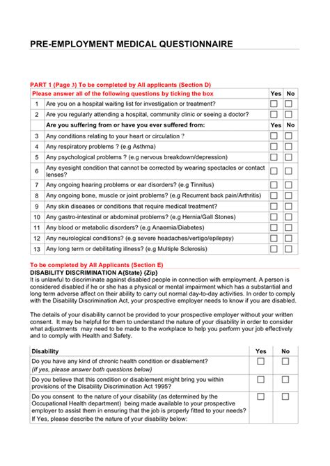 Pre-employment medical questionnaire template in Word and Pdf formats - page 3 of 12