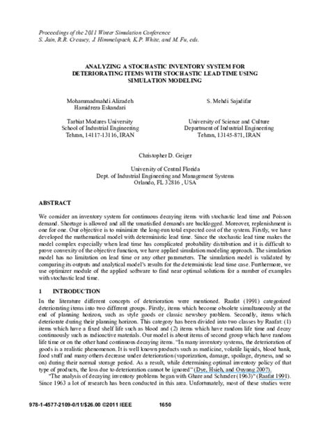 Pdf Analyzing A Stochastic Inventory System For Deteriorating Items