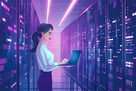 Data Center Female Programmer Using Laptop Computer Maintenance It