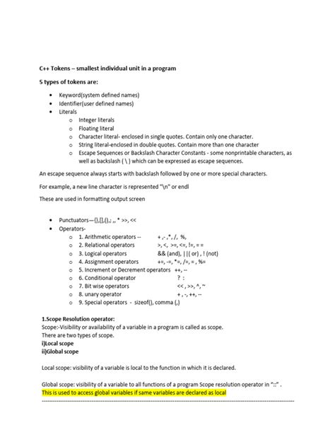 Tokensdata Typeoperatorsconditionloops Pdf Data Type Scope
