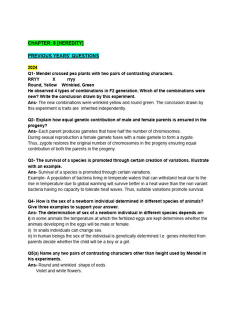 Ch 8 Pyq With Ans Pdf Dominance Genetics Sex