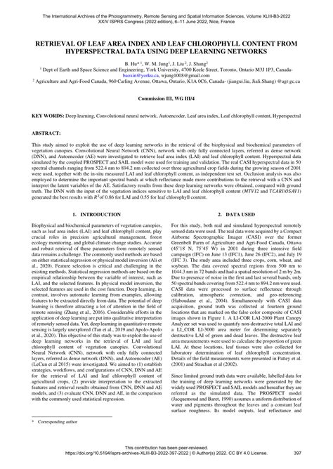 Pdf Retrieval Of Leaf Area Index And Leaf Chlorophyll Content From Hyperspectral Data Using