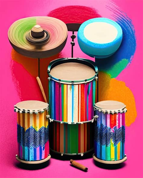 Premium Ai Image Colorful Percussion Musical Instruments Next To Multicolored Stripes