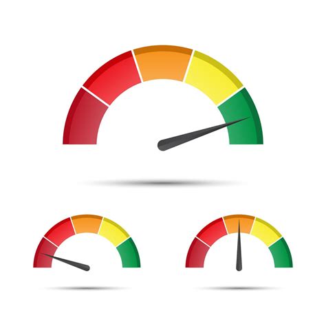Set Of Color Vector Tachometers Flowmeter With Indicator In Green Orange And Red Part