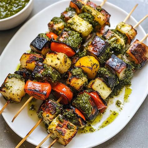 Veggie Kabobs With Pesto Colorful Grilled Delight