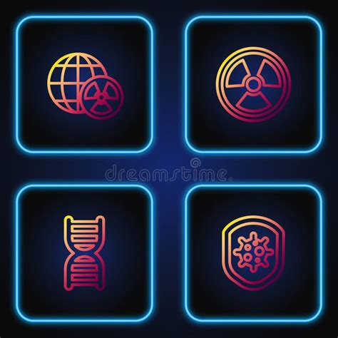 Set Line Shield Protecting From Virus Dna Symbol Planet Earth And