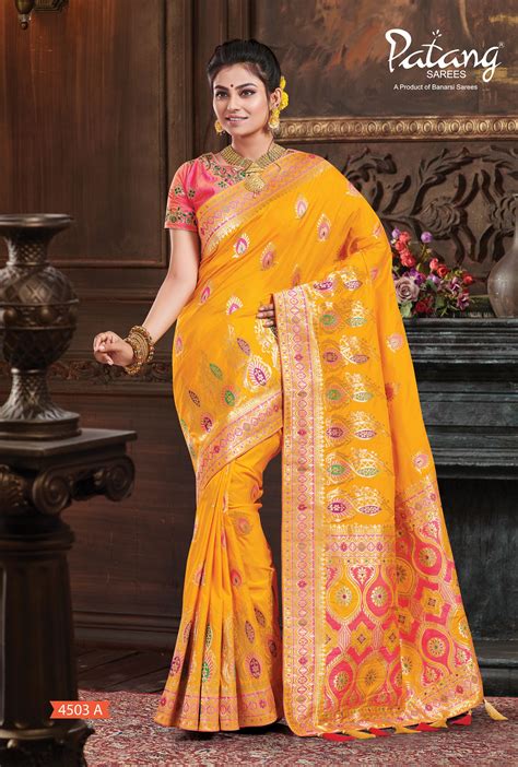 Buy Patang International Woven Banarasi Art Silk Yellow Sarees Online