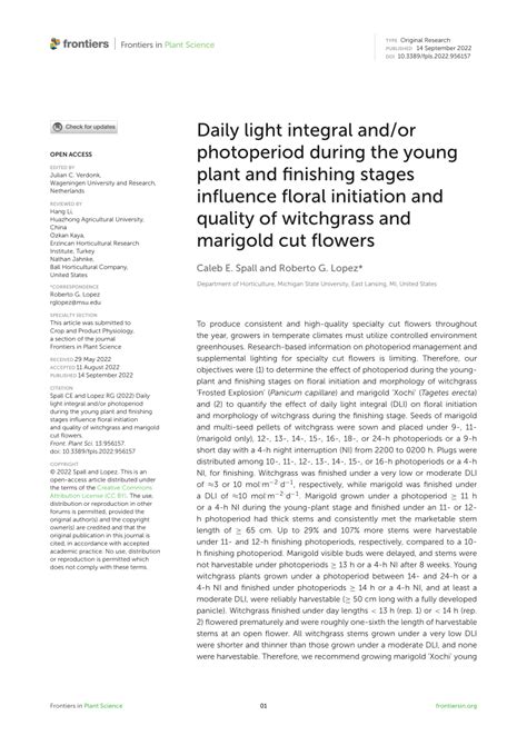 Pdf Daily Light Integral Andor Photoperiod During The Young Plant And Finishing Stages