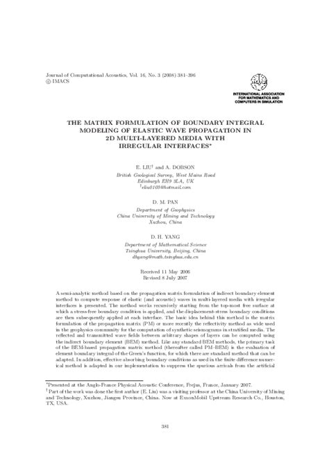 Pdf The Matrix Formulation Of Boundary Integral Modeling Of Elastic Wave Propagation In 2d