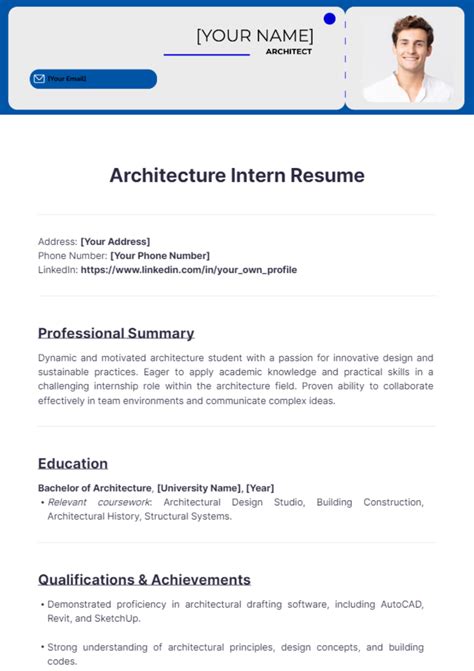 Free Architecture Intern Resume Template To Edit Online