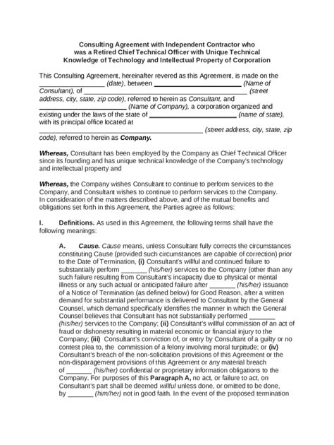 Consulting Agreement With Independent Contractor Blank Fillable