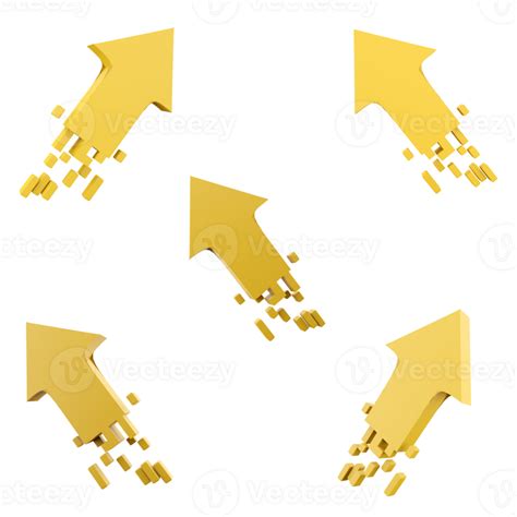 3d rendering yellow arrow icon set 3d render arrow pointer different