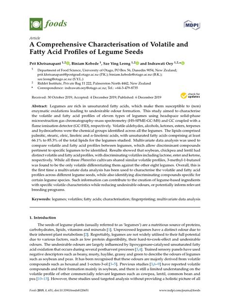 A Comprehensive Characterisation Of Volatile And Fatty Acid Profiles Of Legume Seeds Pdf Gas