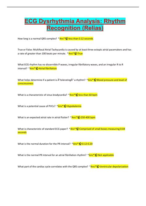 Ecg Dysrhythmia Analysis Rhythm Recognition Relias Dysrhythmia Stuvia Us