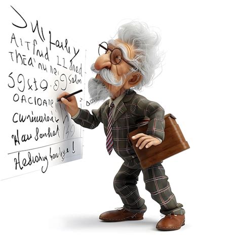 Funny Cartoon Professor Writing On Whiteboard Premium Ai Generated Image