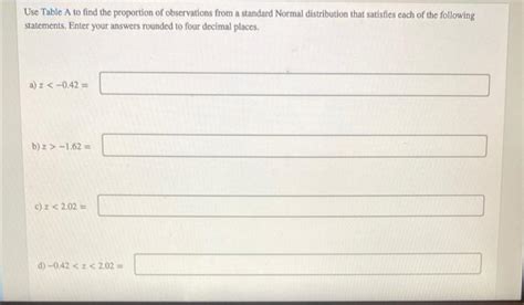 Solved Use Table A To Find The Proportion Of Observations