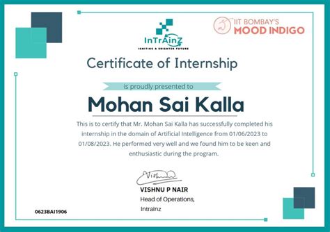 Mohan Sai Kalla On Linkedin Aiinternship Intrainzexperience