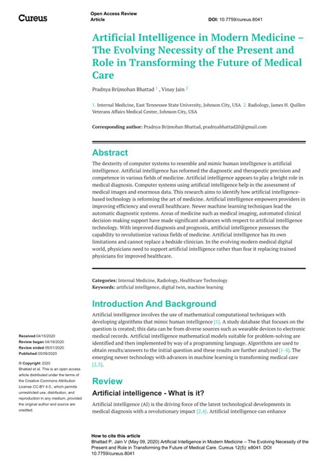 Pdf Artificial Intelligence In Modern Medicine The Evolving