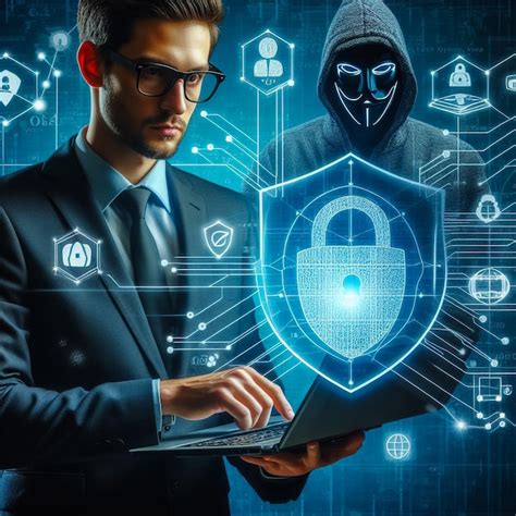 Premium Photo Hacker Using Laptop With Polygonal Padlock On Binary