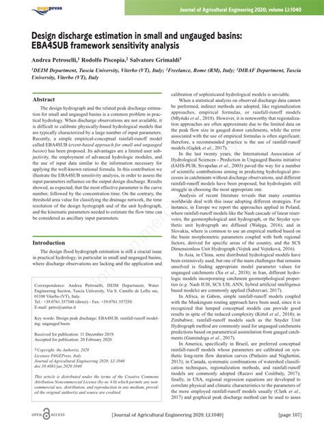 Pdf Design Discharge Estimation In Small And Ungauged Basins Eba4sub Framework Sensitivity