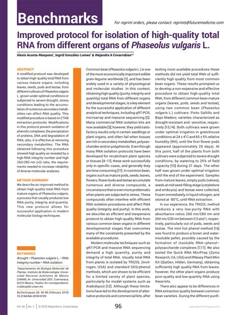 Pdf Improved Protocol For Isolation Of High Quality Total Rna From Different Organs Of