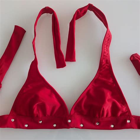 The Product Is A Stylish Red Lycra Bikini Set With Depop