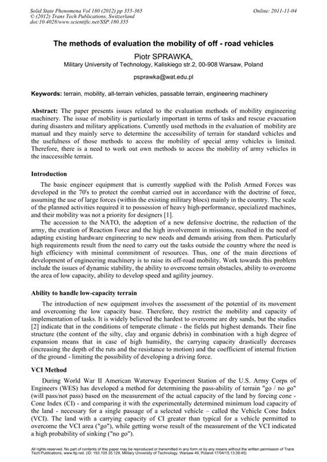 PDF The Methods Of Evaluation The Mobility Of Off Road Vehicles
