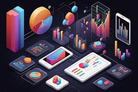 Premium Ai Image Online Statistics And Data Analytics Isometric Application Business Graph And