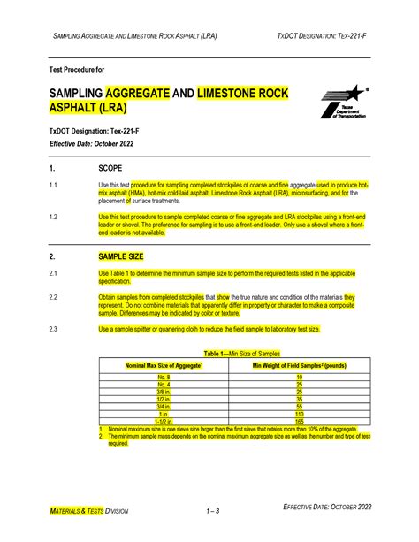 Tx Dot 221 F Tx Dot 221 F Sampling Aggregate And Limestone Rock Asphalt Lra Txdot