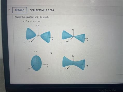 solved match the equation with its graph −x2 y2−z2 1