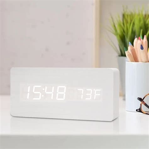 Digital Alarm Clock Wood Usbbattery Thermometer Led Display For Home