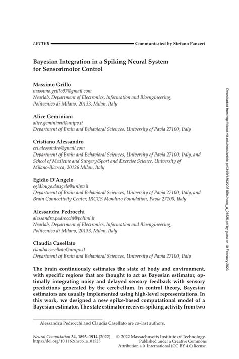 Pdf Bayesian Integration In A Spiking Neural System For Sensorimotor