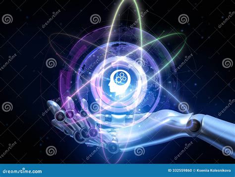 Machine Learning Artificial Intelligence Neural Network Robot Hand Pressing Button 3d Render