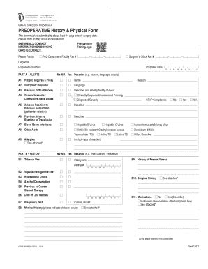 Wrha Preoperative History And Physical Form Blank Fillable Template