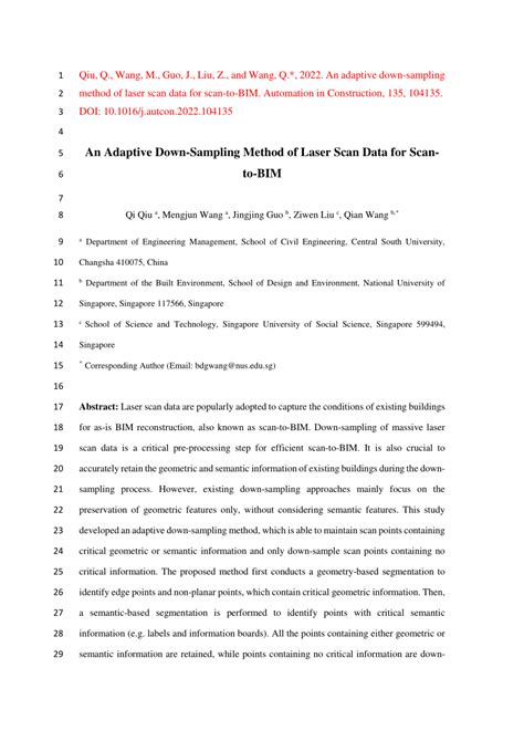 Pdf An Adaptive Down Sampling Method Of Laser Scan Data For Scan To Bim