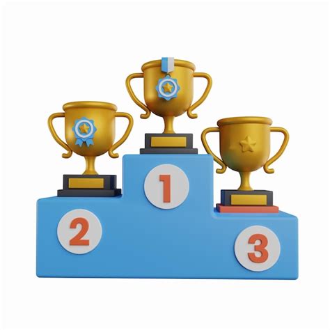 Premium Photo 3d Winner Pedestal With Trophy Cups Golden With Star And First Second And Third