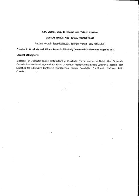 Pdf Quadratic And Bilinear Forms In Elliptically Contoured Distributions