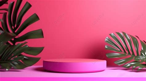 자연에서 영감을 받은 제품을 선보이는 나뭇잎 그림자가 있는 미니멀리스트 네온 핑크 3d 연단 리스 배경 연단 배경 제품 디스플레이 배경 이미지 Hd 리스 연단
