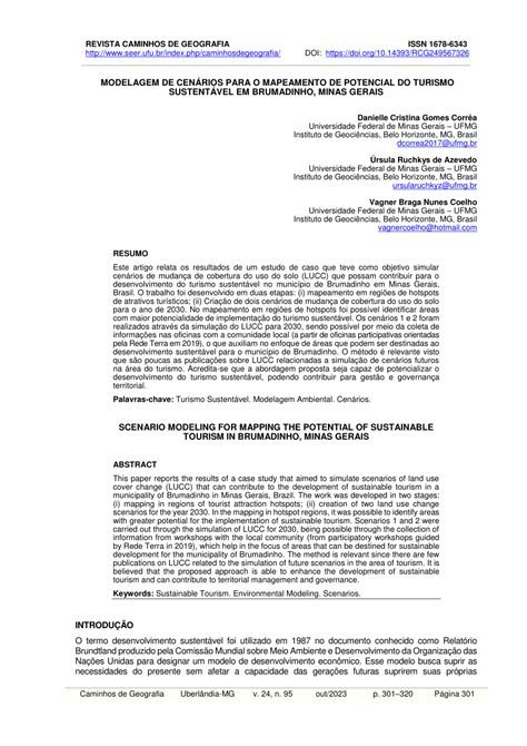 PDF MODELAGEM DE CENÁRIOS PARA O MAPEAMENTO DE POTENCIAL DO TURISMO SUSTENTÁVEL EM BRUMADINHO