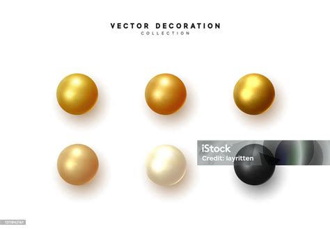 3d 오브젝트 라운드 구 황금색 블랙 펄 베이지 색 볼 을 설정합니다 벡터 일러스트레이션 검은색에 대한 스톡 벡터 아트 및 기타 이미지 Istock