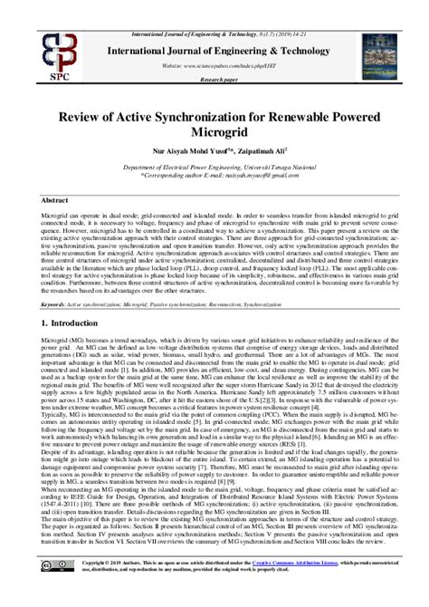 Pdf Review Of Active Synchronization For Renewable Powered Microgrid